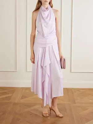 Brandon Maxwell Marin Satin Halterneck Midi Dress