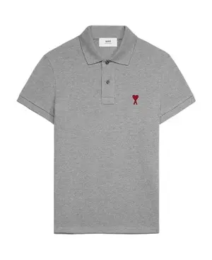AMI Paris Logo Embroidered Short Sleeved Polo Shirt - Gray