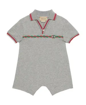 Gucci Jersey-knit Cotton Romper With G Torch Embroidery