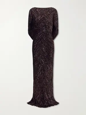 Jenny Packham Sakari Cape-effect Embellished Gown - Metallic