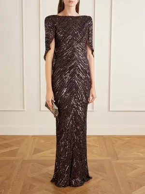 Jenny Packham Sakari Embellished Tulle Gown With Cape Effect