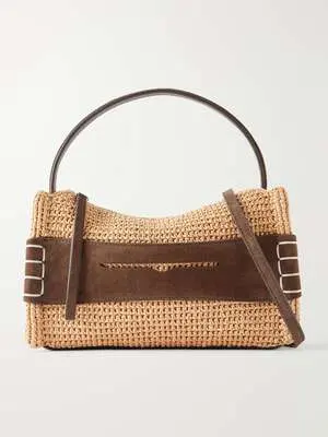 JW Anderson Loafer Crocheted Suede-trimmed Raffia Shoulder Bag - Beige