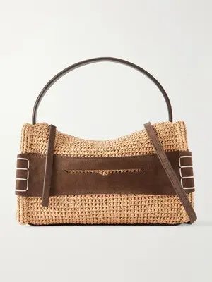 JW Anderson JW Anderson Crocheted Raffia Shoulder Bag With Suede Trim Neutrals