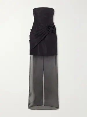 Carolina Herrera Strapless Gown With Organza Trim And Appliqu - Black