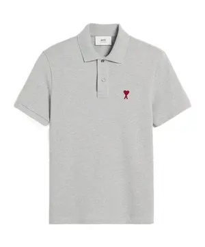 AMI Paris De Coeur Logo Embroidered Polo Shirt - Grey