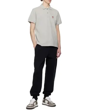 AMI Paris De Coeur Logo Embroidered Polo Shirt - Grey