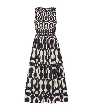 Max Mara Sleeveless Midi Dress With Flared Skirt In Printed Cotton Poplin - Black