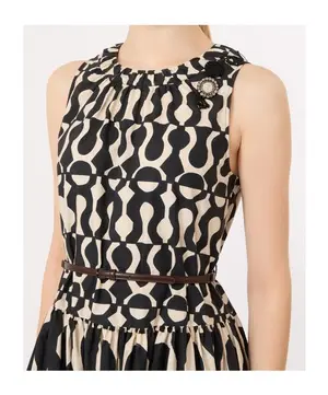 Max Mara Sleeveless Midi Dress With Flared Skirt In Printed Cotton Poplin - Black