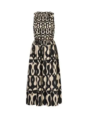 Max Mara Sleeveless Midi Dress With Flared Skirt And Graphic Print - Black