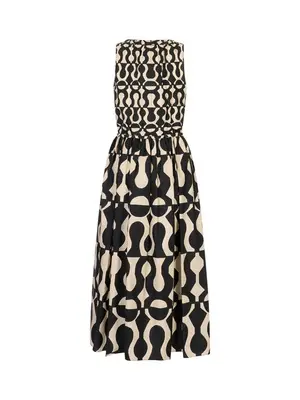 Max Mara Sleeveless Midi Dress With Flared Skirt And Graphic Print - Black