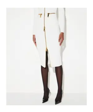 Elisabetta Franchi Midi Skirt With Gold-tone Zipper - Ivory