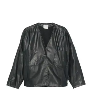 FORTE_FORTE Long-sleeve Leather Jacket - Blue