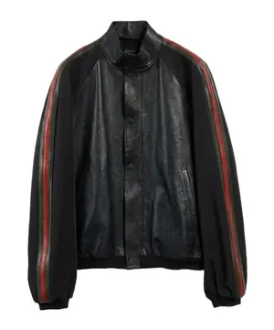 Gucci Leather Bomber Jacket With Web