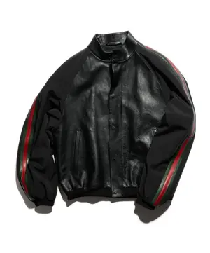 Gucci Leather Bomber Jacket With Web