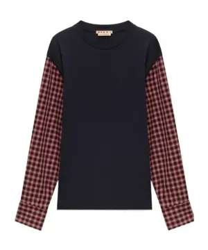 Marni Checked Sleeve T-shirt - Blue-black