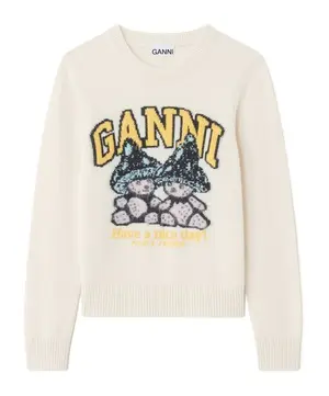 GANNI Bear Printed Crewneck Jumper - Egrets