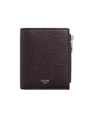 Celine Compact Wallet In Grained Calfskin - Brown