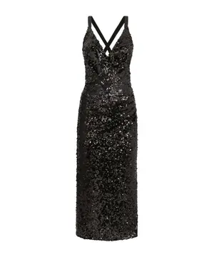 Dolce & Gabbana Sequinned V-neck Midi Gown - Black