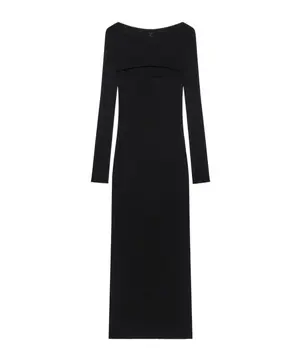 COURREGES Ribbed-knit Slash-detail Midi Dress - Black