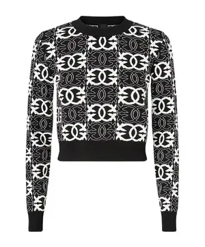 Pinko Long Sleeve Knit Top With All-over Logo Pattern - Black