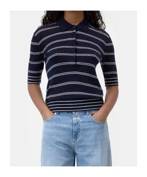 Closed Striped Short-sleeve Polo Top