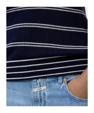Closed Striped Short-sleeve Polo Top