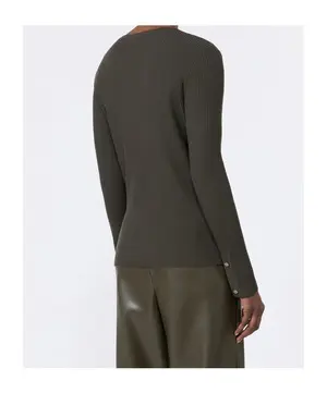 Max Mara Ribbed Boat Neck Long Sleeve Knitwear With Gemstone Cuffs