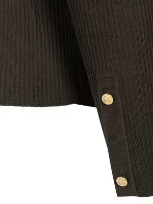 Max Mara Ribbed Crewneck Jumper With Gemstone Buttons - Khaki