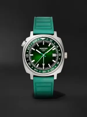 BAMFORD LONDON Gmt Automatic 40mm Titanium And Rubber Watch - Green