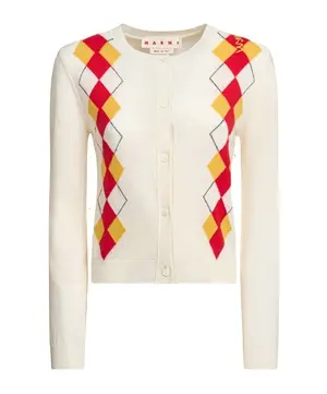 Marni Wool Argyle Cardigan - Ivory