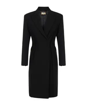 Elisabetta Franchi Coat In Double Layer Crêpe Fabric - Black