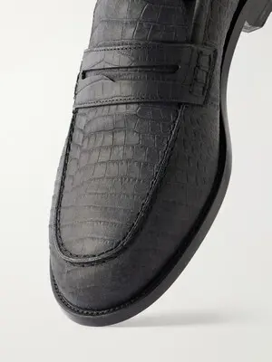 Manolo Blahnik Perry Croc-effect Nubuck Loafers