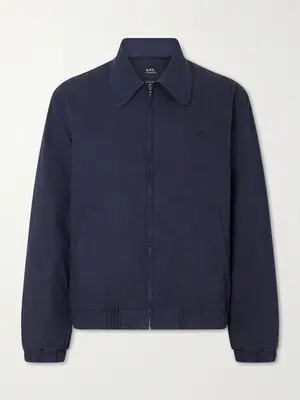 A.p.c. William Logo-embroidered Cotton-gabardine Blouson Jacket - Blue