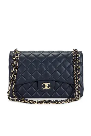Chanel Lambskin Jumbo Classic Flap Bag In Navy - Black