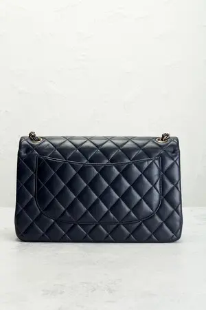 Chanel Lambskin Jumbo Classic Flap Bag In Navy