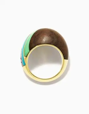 EMILY P. WHEELER Wooden Dome Ring With Sapphires, Variscite, And Turquoise