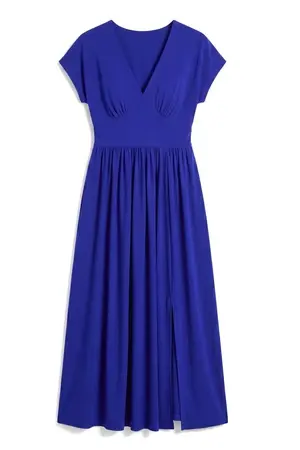 LOUCHE Linen Mix V-neck Midi Dress - Blue