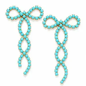 THE PINK REEF Crystal Ribbon Bow Drop Earrings - Blue