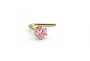 Zahav Jewelry 14k Solid Gold 24g 2mm Cz L Shape Nose Stud - Pink
