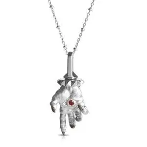 KASUN LONDON Hand Of The Protector" Pendant With Garnet - Silver