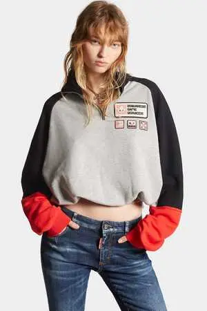 Dsquared2 Cropped Athletic Sweatshirt With Half Zip - Black