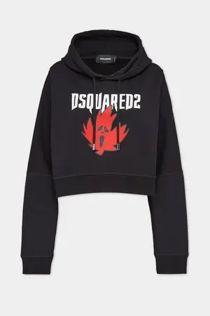 Dsquared2 Maple Leaf Cropped Hoodie Sweatshirt