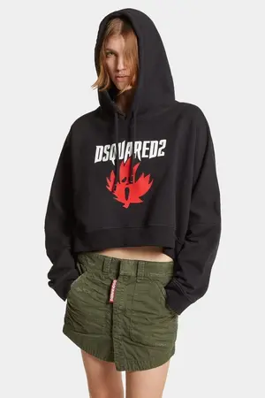 Dsquared2 Maple Leaf Cropped Hoodie Sweatshirt