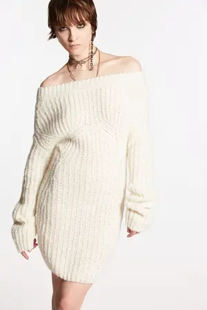 Dsquared2 Off-shoulder Alpaca Blend Knit Dress