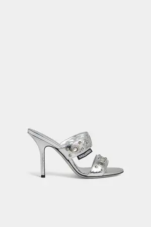 Dsquared2 Studded Metallic Leather Stiletto Mules - Silver