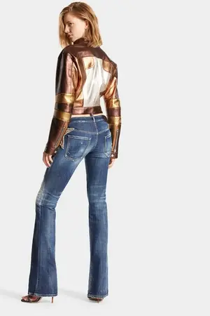Dsquared2 Dark Wash Ripped Starry Night Low Waist Flare Jeans