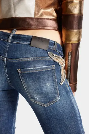 Dsquared2 Dark Wash Ripped Starry Night Low Waist Flare Jeans