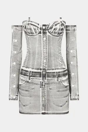 Dsquared2 Icon White Coal Wash Denim Dress - Grey