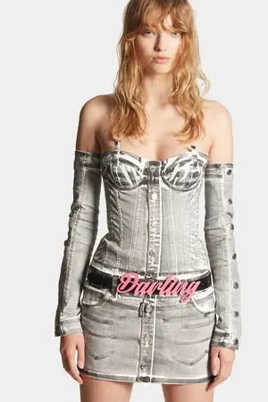 Dsquared2 Icon White Coal Wash Denim Bustier Dress