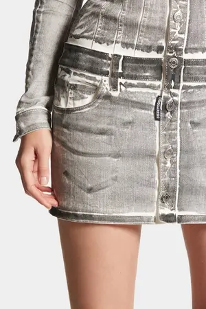 Dsquared2 Icon White Coal Wash Denim Bustier Dress
